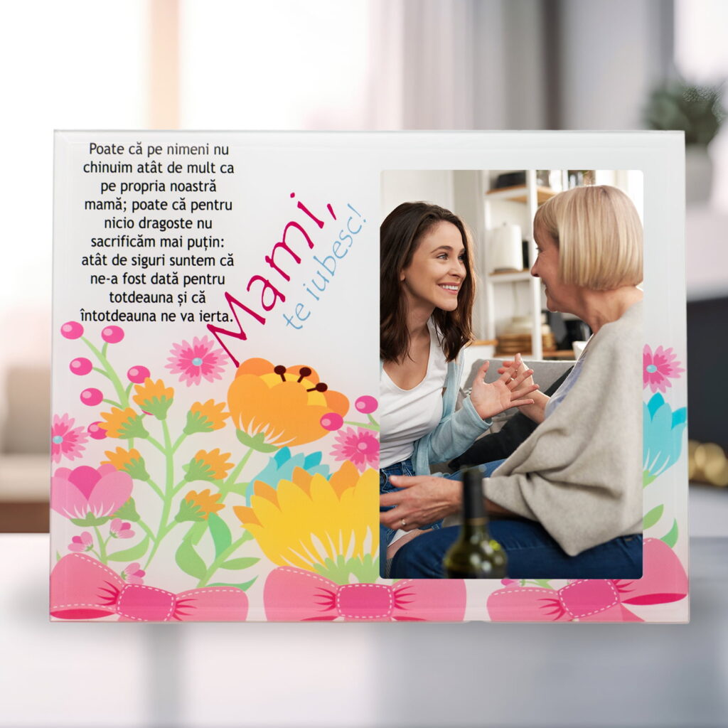 Ramă Foto din Sticlă Personalizată Cadou Mami cu Poză — Te Iubesc ...