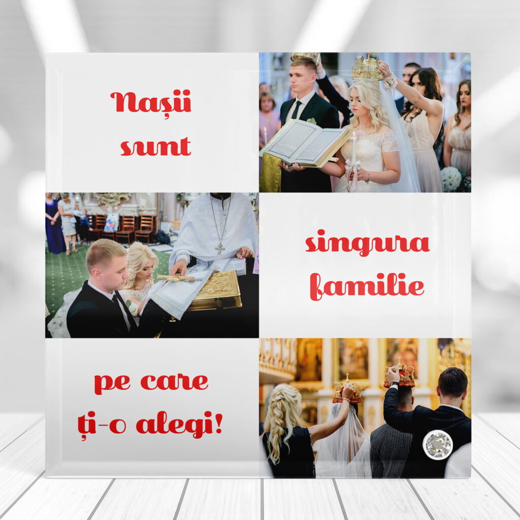 Foto Sticlă Personalizată Cadou Nași cu 3 Poze | Cataleya.gift
