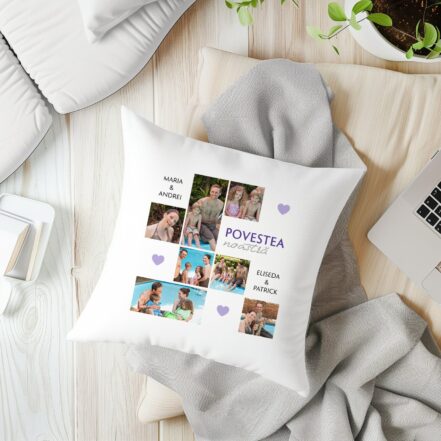 Pernă Colaj Foto "Povestea Noastră" Personalizată cu 7 Poze și Nume ...