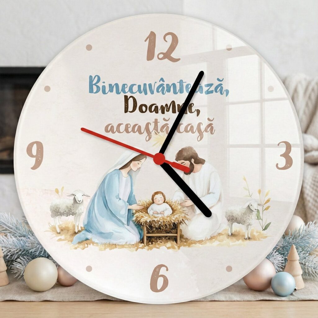 Ceas Personalizat cu Colaj 12 Poze de Familie – „Locul unde Iubirea nu ...
