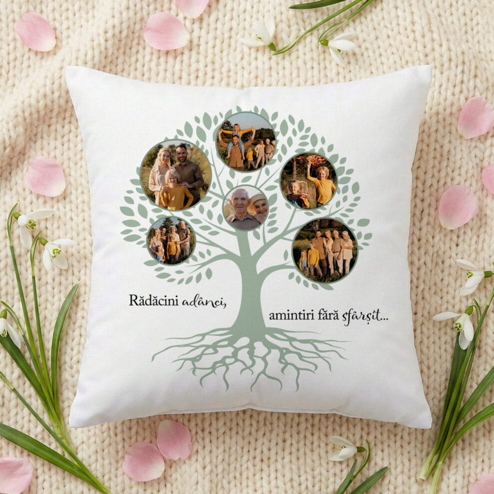 Pernă Personalizată Cadou Familie cu 3 Poze și Nume | Cataleya.gift